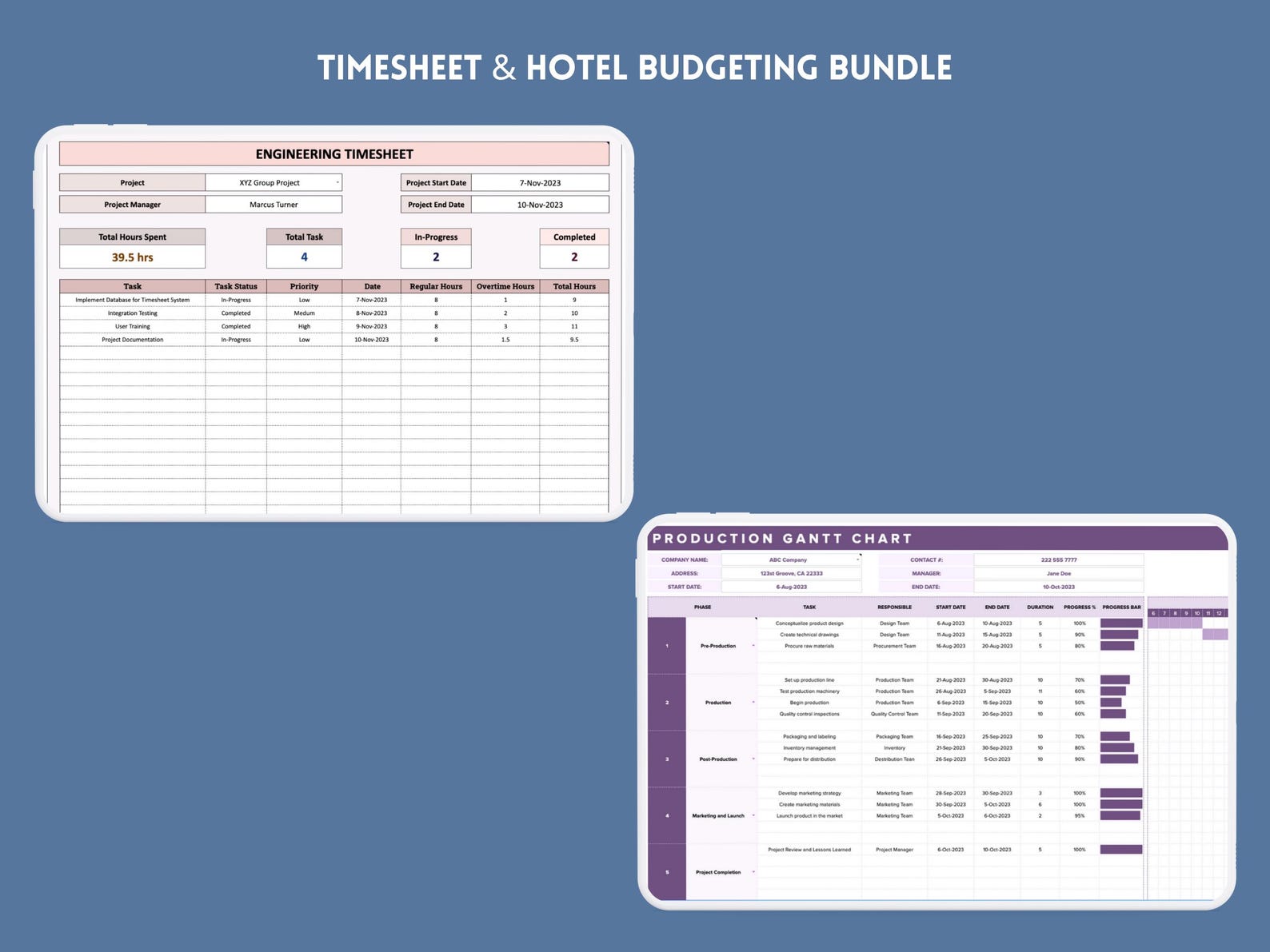 Timesheet and Hotel Budgeting Bundle for Staff Scheduling, Expense ...