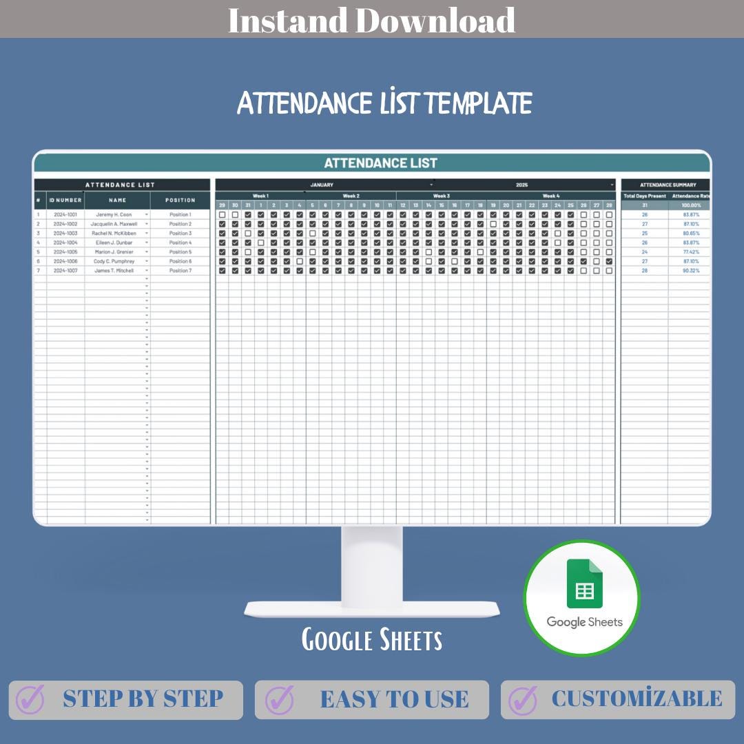 Attendance List Template Google Sheets, Editable Class Log Sheet, Event ...