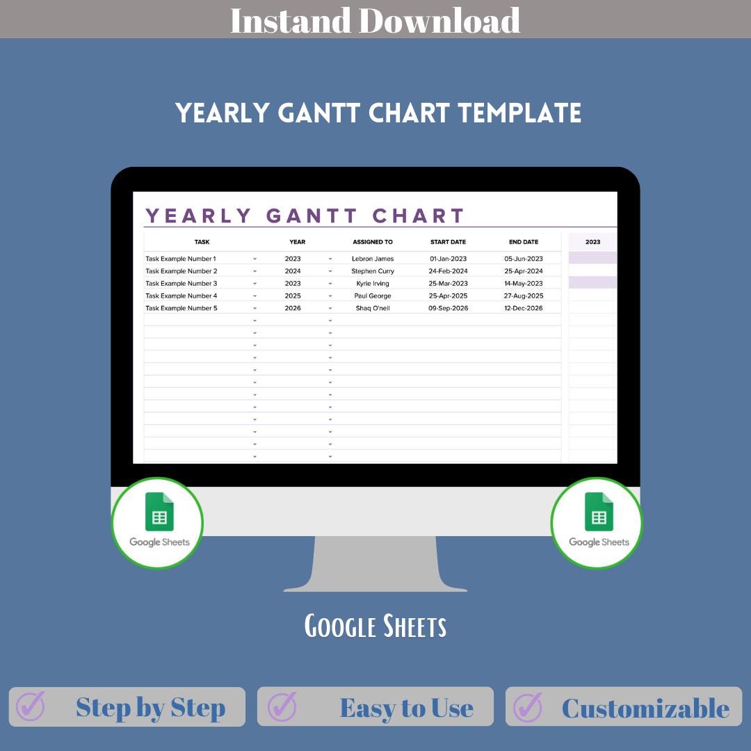 Yearly Gantt Chart Template, 12-month Timeline Tracker, Annual Project ...