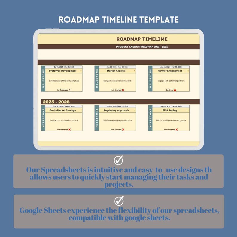 Roadmap Timeline Template,project Planning, Milestone Tracker, Task ...