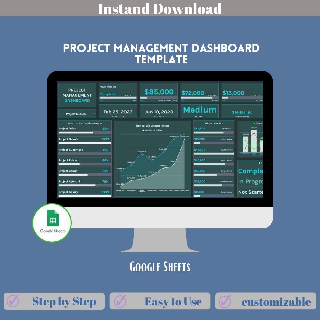 Project Management Dashboard Template, Digital Download, KPI Tracker ...