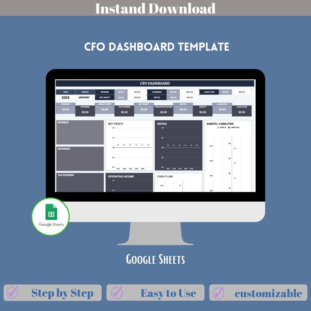 CFO Dashboard Template, Digital Download,excel Power BI, Financial ...
