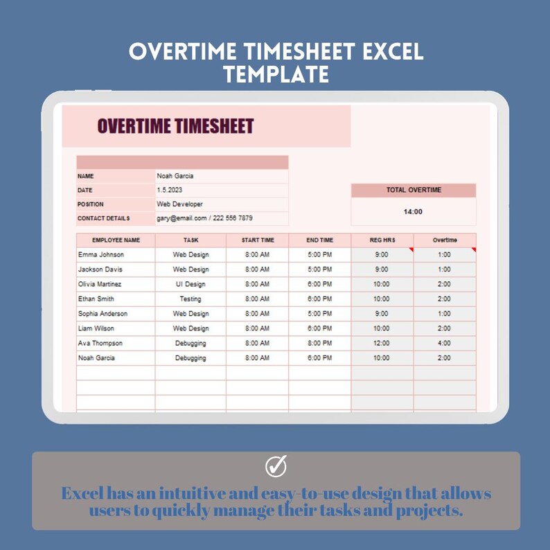 Overtime Timesheet Excel Template for Tracking Extra Work Hours ...