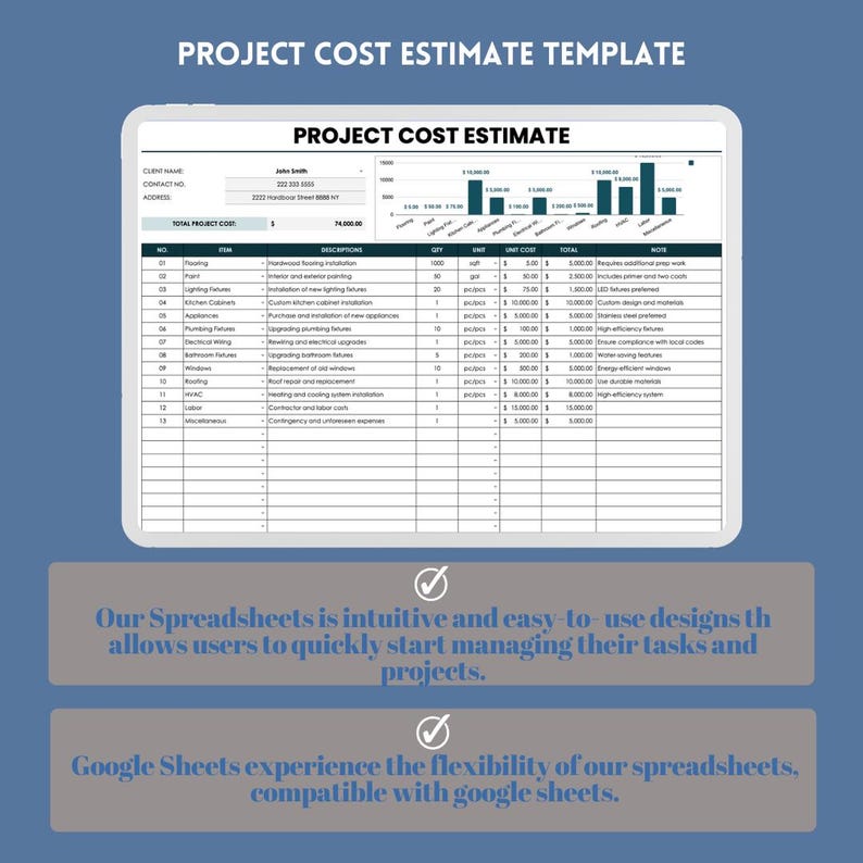Project Cost Estimate Template, Editable Budget Planner, Expense ...