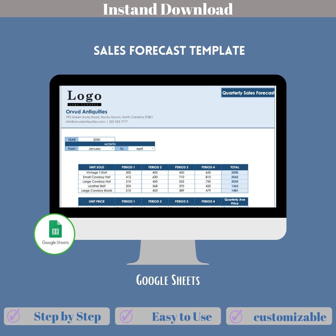 Sales Forecast Template, Digital Download, Google Sheets for Small ...