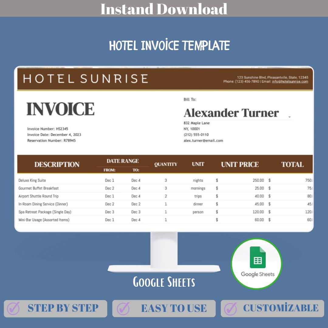 Hotel Invoice Template, Google Sheets Form for Hospitality Businesses ...