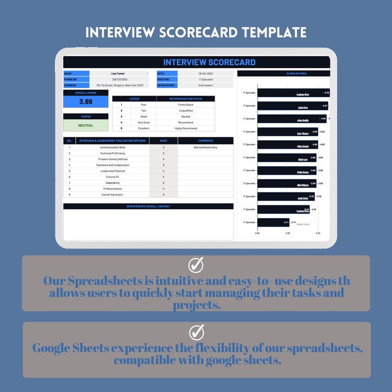 Interview Scorecard Template, Digital Download, Editable Google Sheets ...
