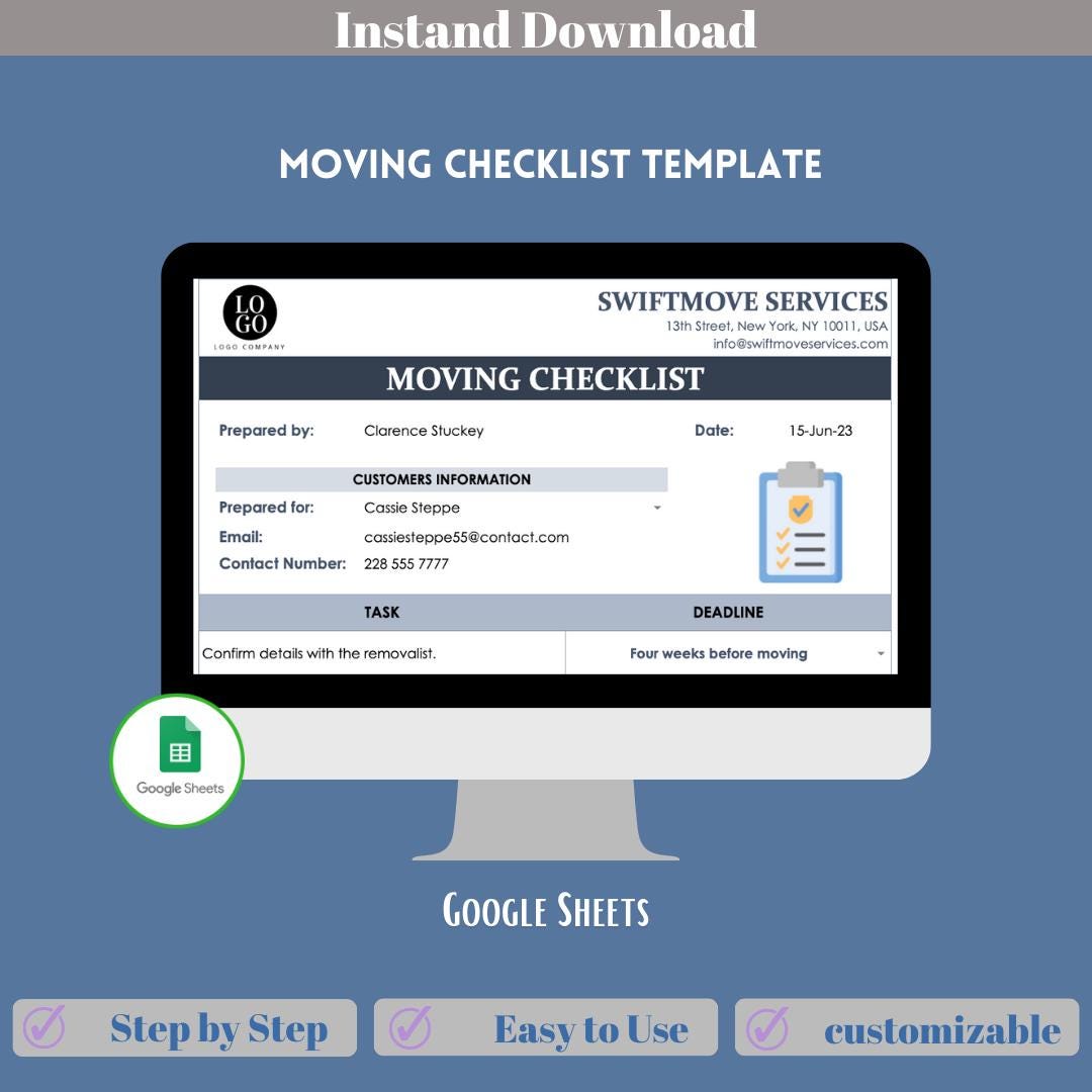 Moving Checklist Template, Home Relocation Planner, Google Sheets ...