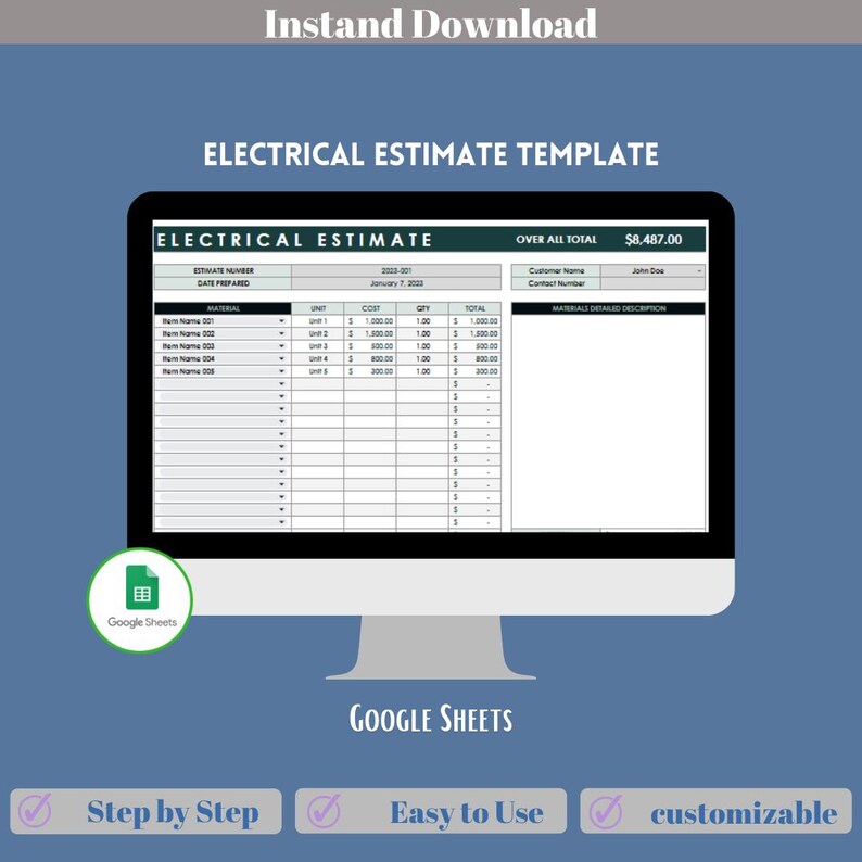 Electrical Estimate Template, Google Sheets, Cost Estimate Sheet ...