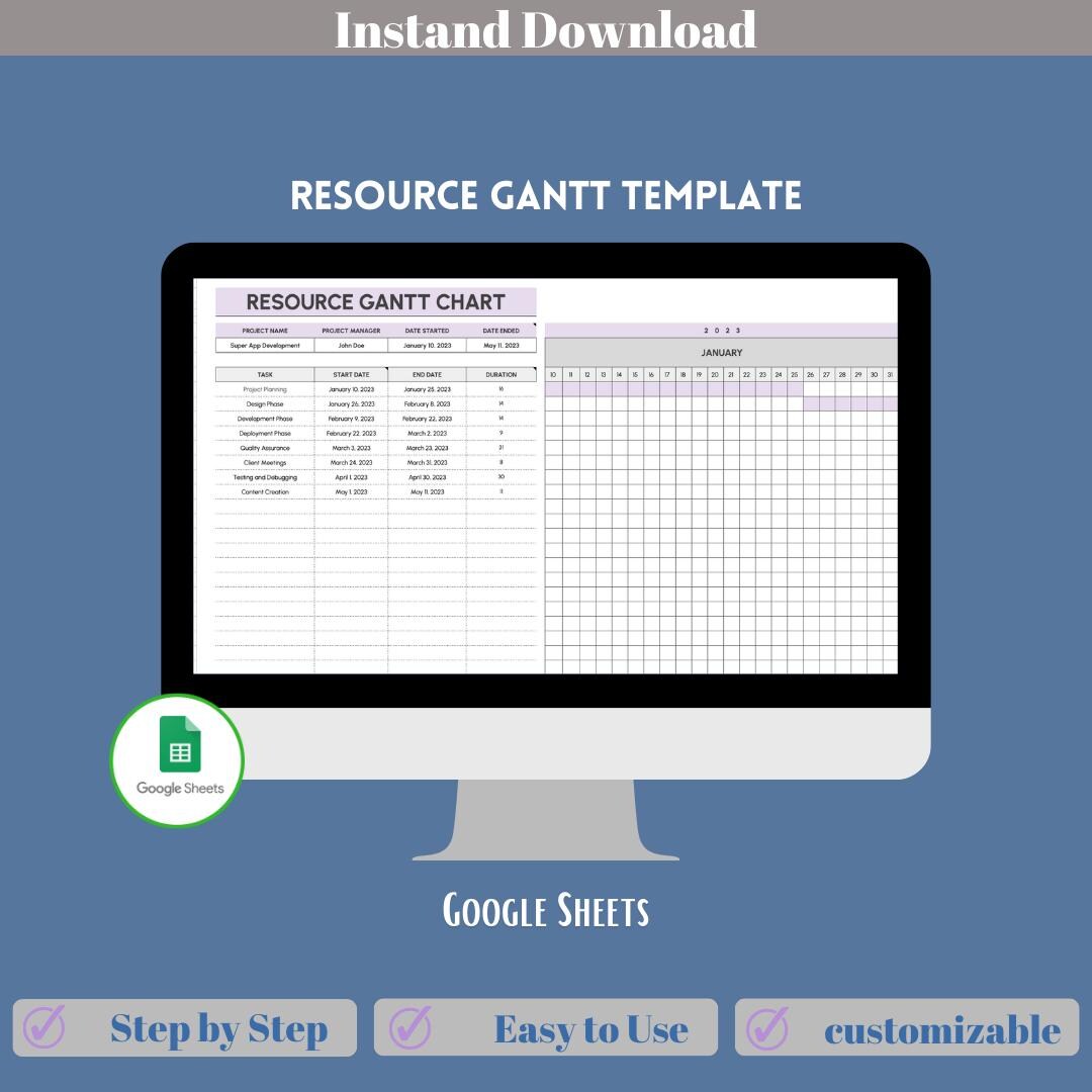 Resource Gantt Chart Template,google Sheets,project Timeline,resource ...