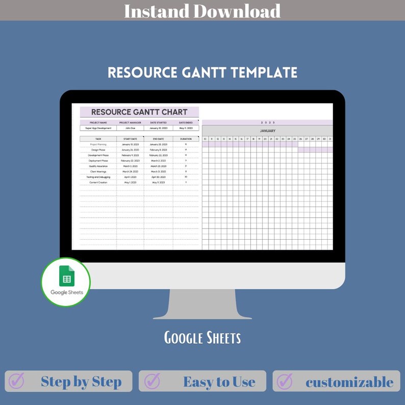 Resource Gantt Chart Template,google Sheets,project Timeline,resource ...