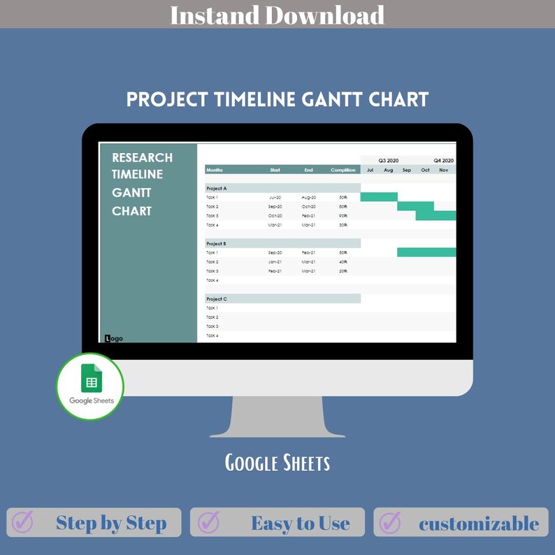 Project Timeline Gantt Chart Template, Google Sheets, Task Scheduler, Milestone Tracker, Project ...