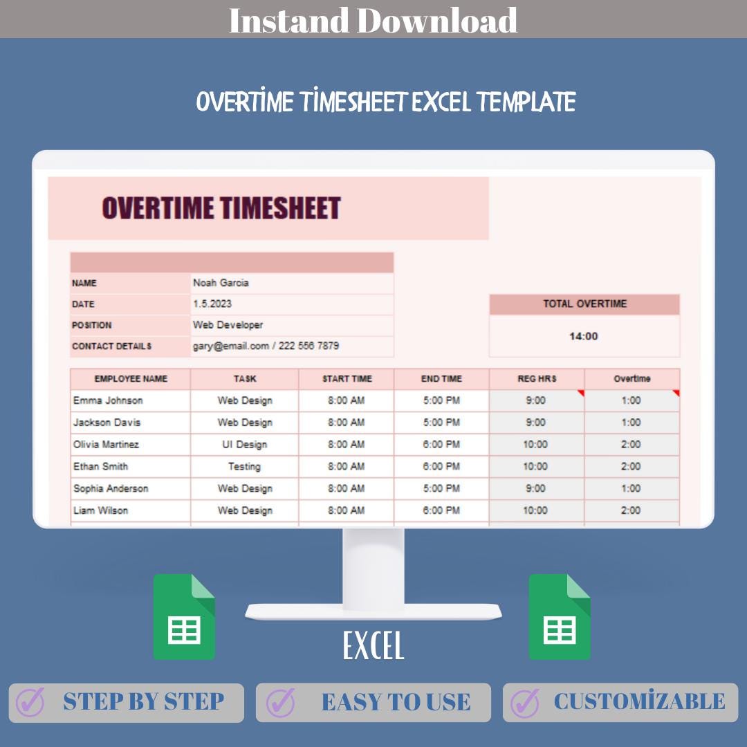 Overtime Timesheet Excel Template for Tracking Extra Work Hours ...