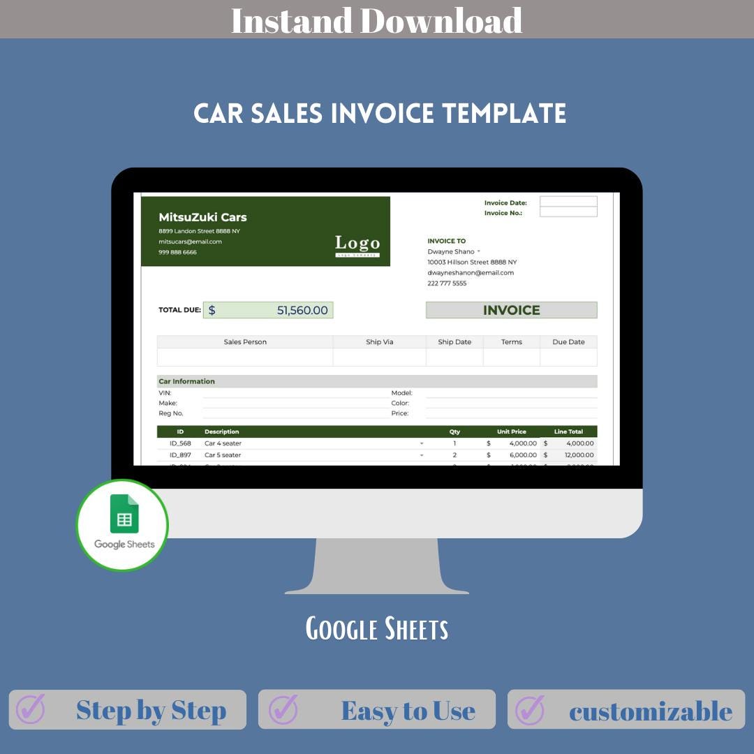 Car Sales Invoice Template, Auto Dealership, Vehicle Sales,payment ...