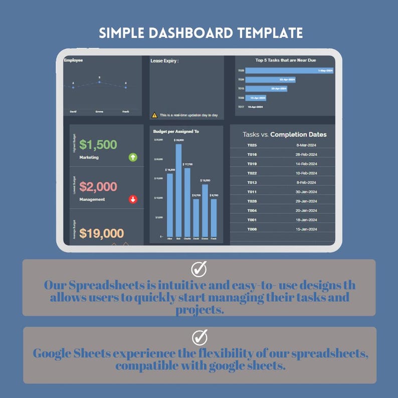 Editable Simple Dashboard Template Easy to Use Google Sheets Digital ...