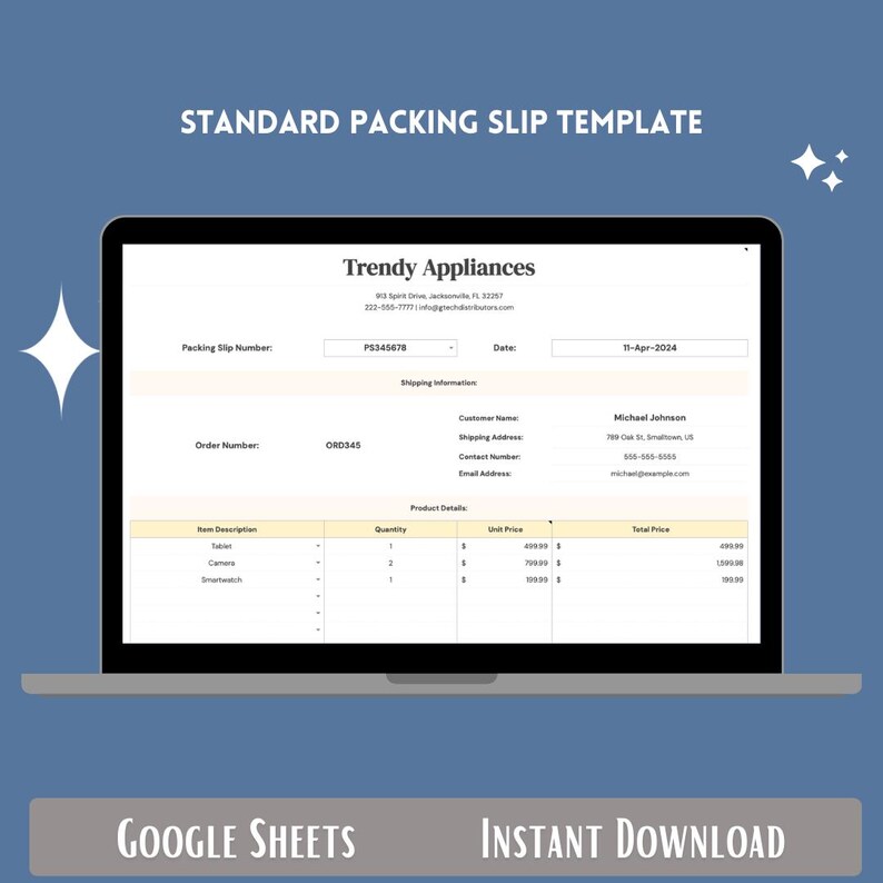 Standard Packing Slip Template, Digital Download,editable Excel or ...