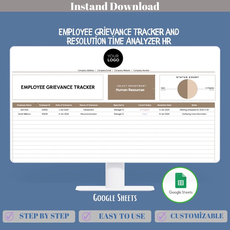 Employee Grievance Tracker Template, Google Sheets, HR Complaint Log & Resolution Analyzer ...