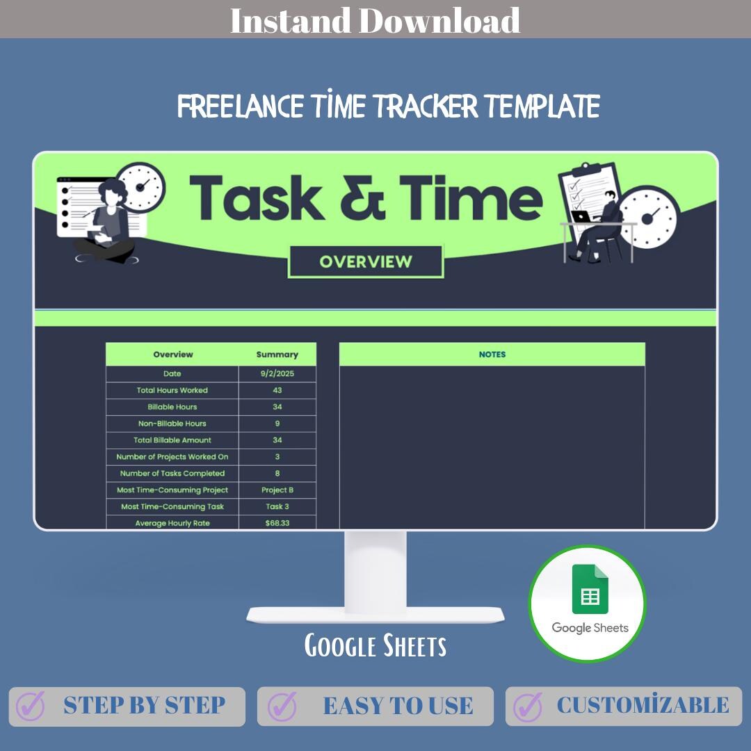 Freelance Time Tracker for Small Business, Google Sheets Work Hours Log ...