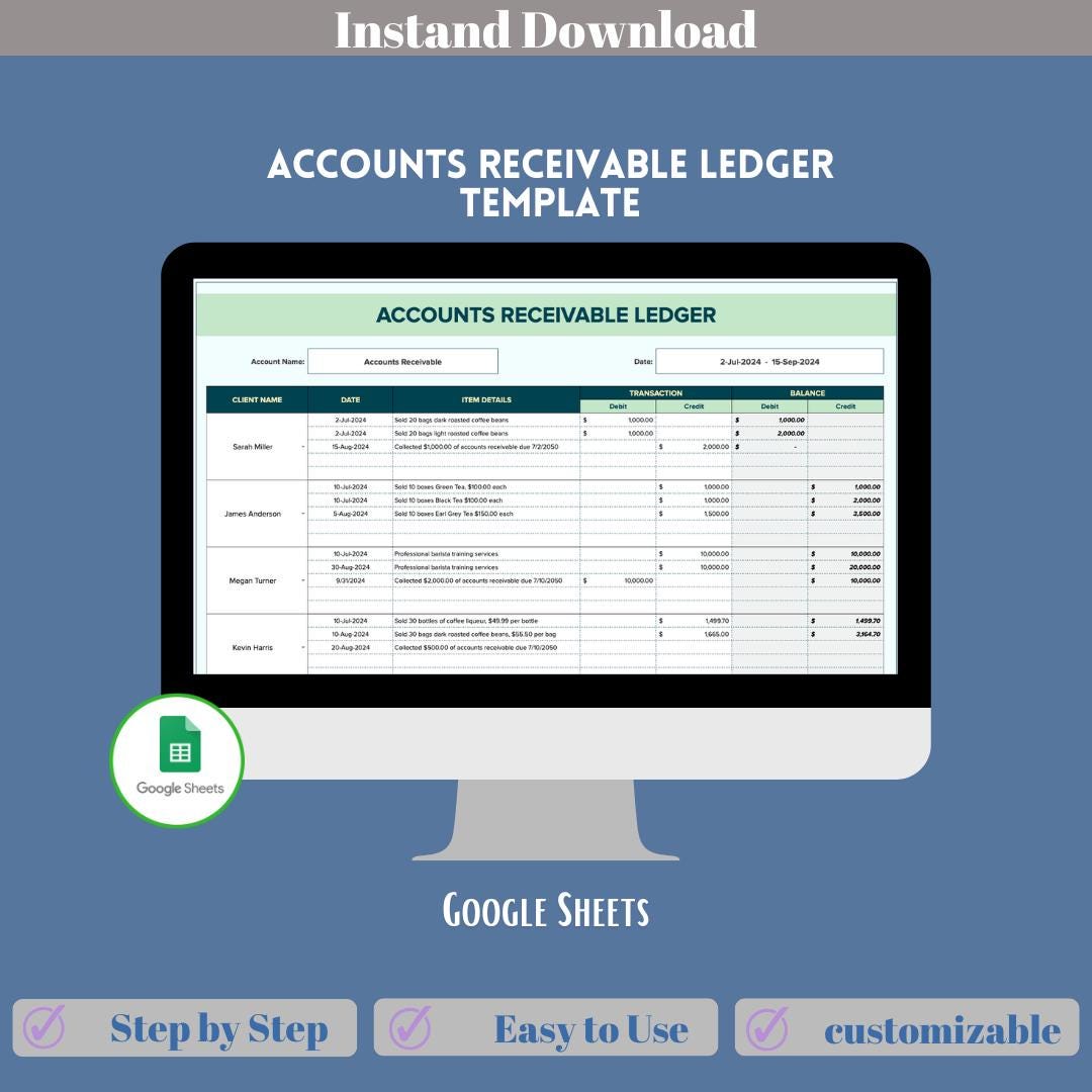 Accounts Receivable Ledger Template, Digital Download, Editable Excel ...