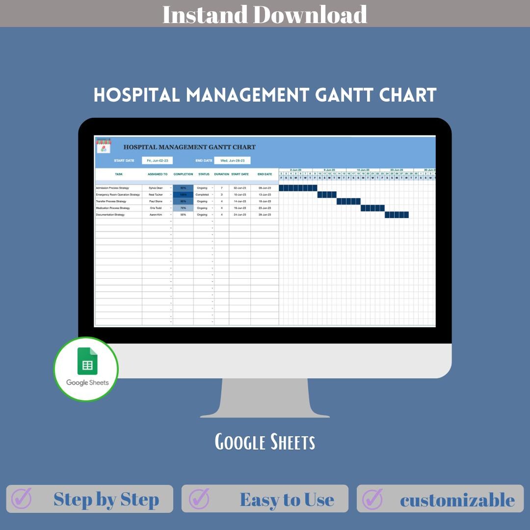 Hospital Management Gantt Chart, Digital Download, Editable Excel or ...