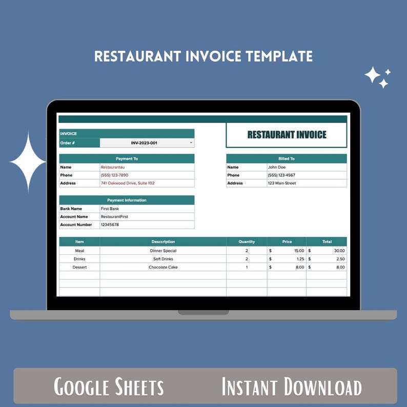 Restaurant Invoice Template, Digital Download, Editable & Easy to Use ...