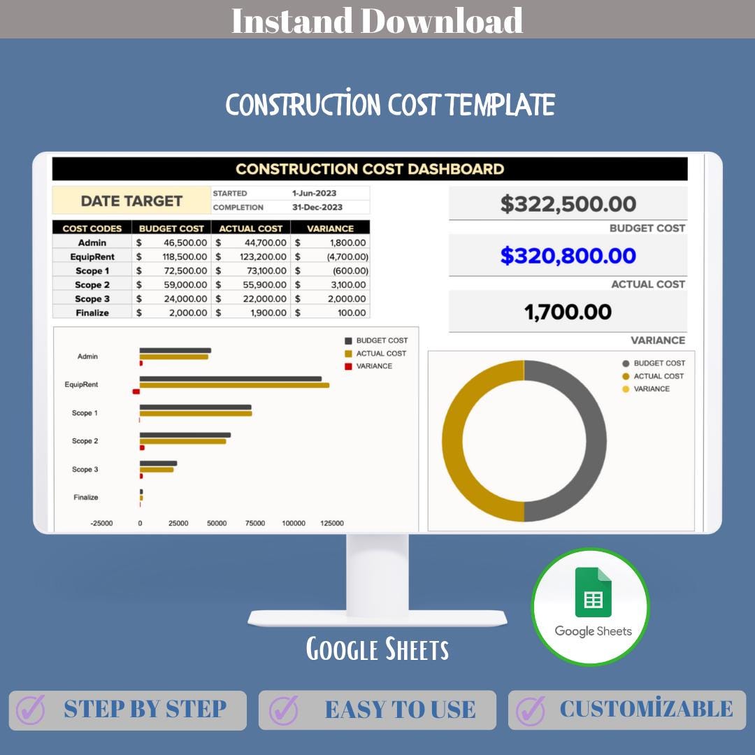 Construction Cost Template for Small Business, Google Sheets Tool to ...