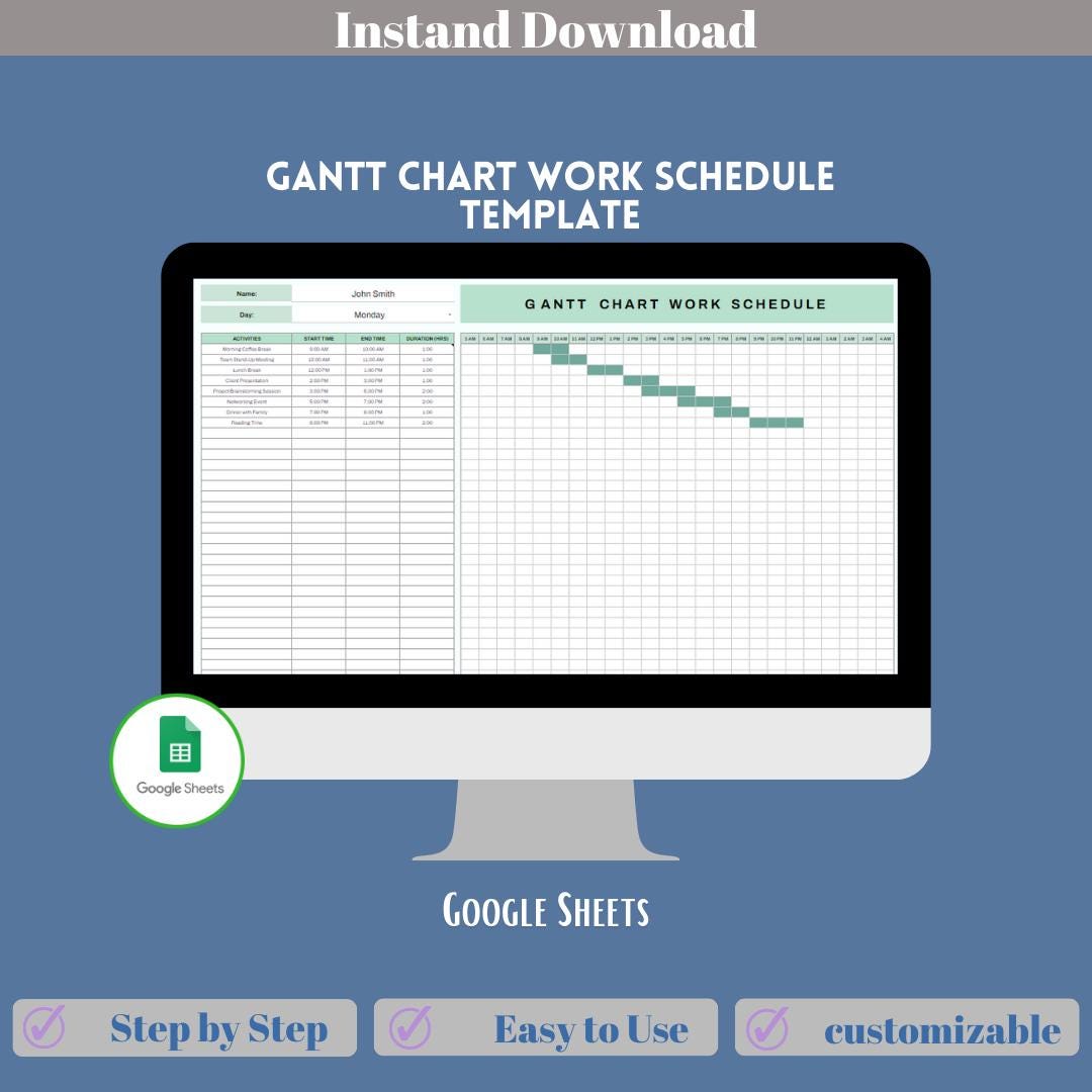 Gantt Chart Work Schedule Template, Digital Download, Editable Google Sheets, Easy-to-use Task ...