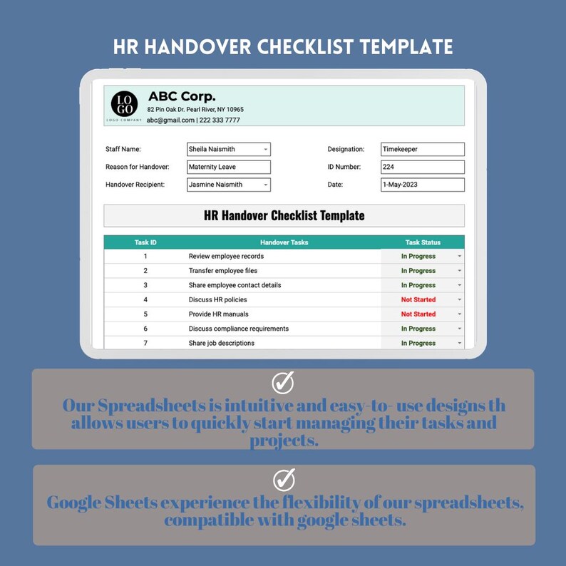 HR Handover Checklist Template, Digital Download, Editable Google ...