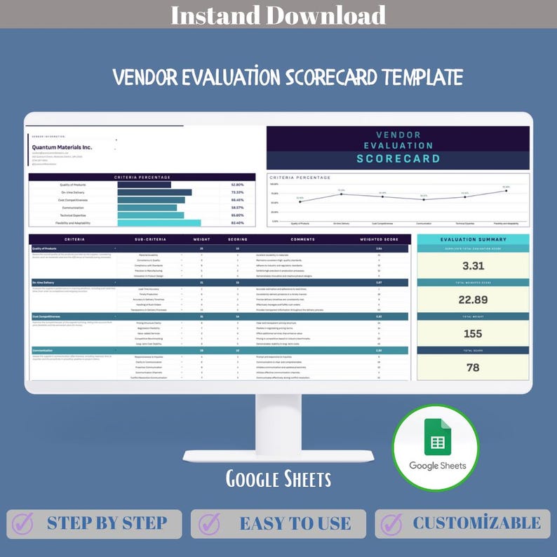 Vendor Evaluation Scorecard Template, Google Sheets Supplier Rating ...