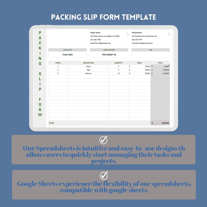 Packing Slip Form Template, Printable Shipping Document, Google Sheets ...