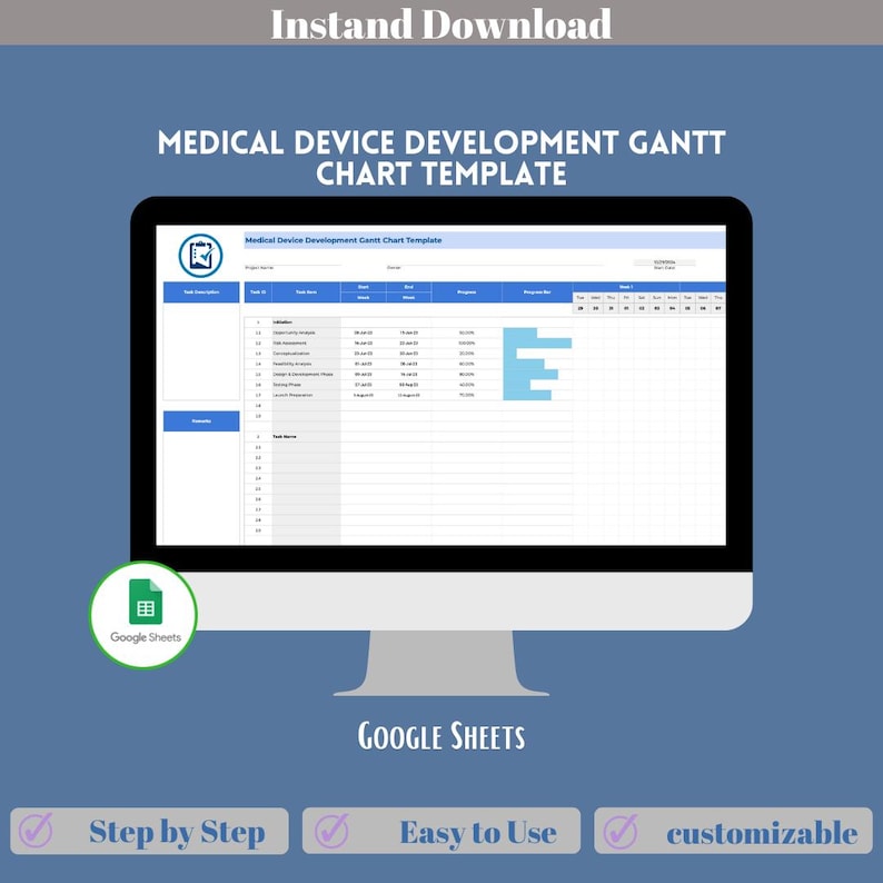 Medical Device Development Gantt Chart Template, Digital Download ...