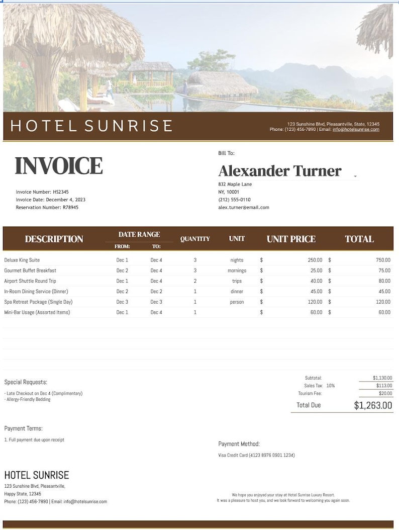 Hotel Invoice Template, Google Sheets Form for Hospitality Businesses ...