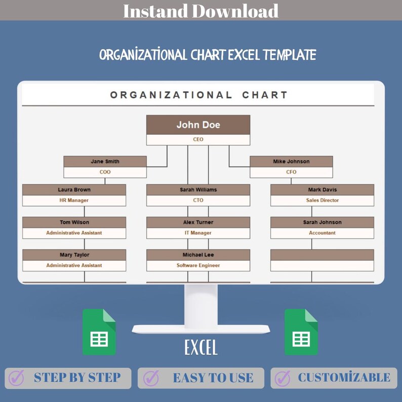 Organizational Chart Excel Template – Easy Staff Structure, Role Mapping, Company Hierarchy ...