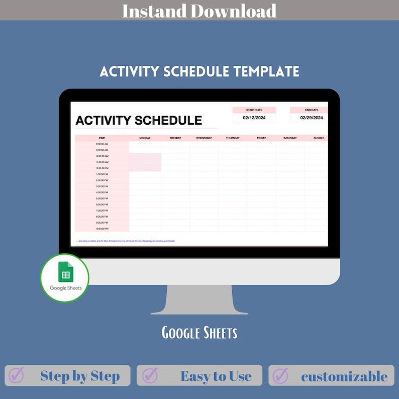 Activity Schedule Template,task Planner, Daily Schedule, Time ...