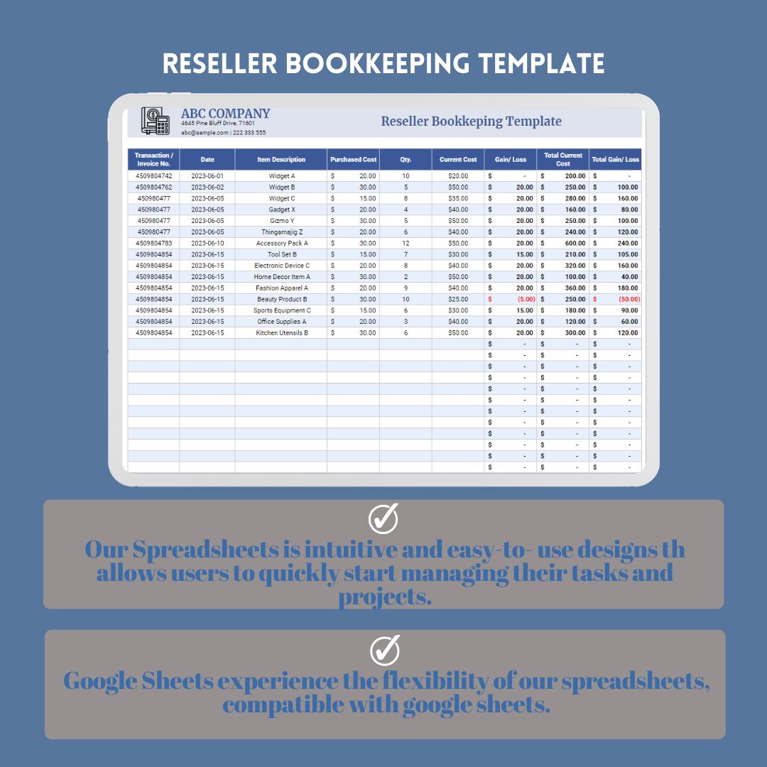 Reseller Bookkeeping Google Sheets Bookkeeping Tracker Income Expense ...