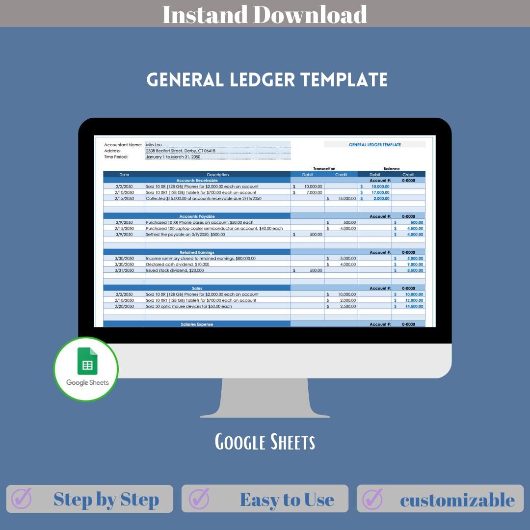 General Ledger Template, Accounting Spreadsheet, Business Finance Tool ...