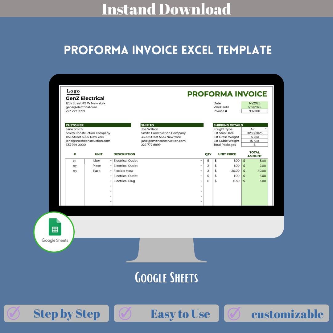 Proforma Invoice Template, Business Invoice, Billing Template, Sales ...