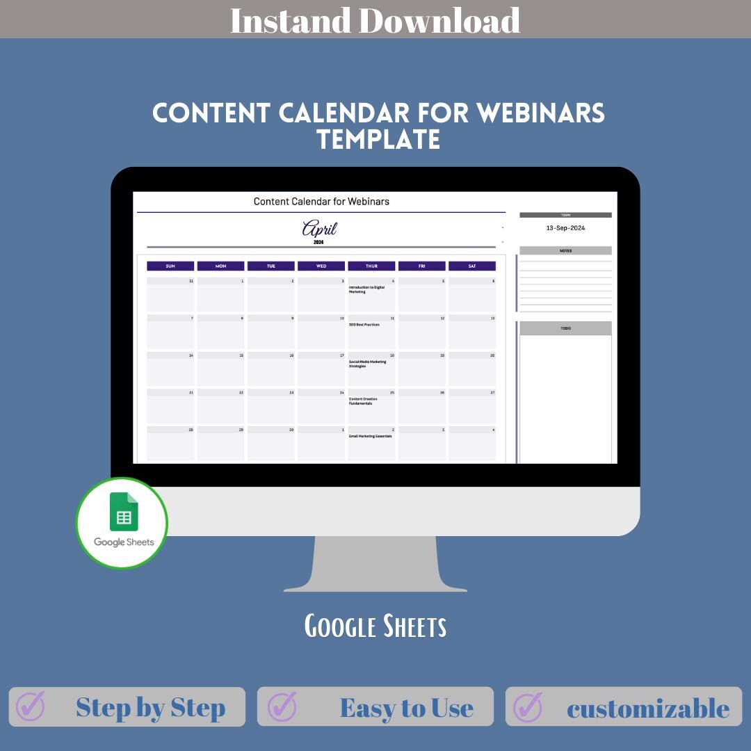 Content Calendar for Webinars Template, Digital Download, Editable ...