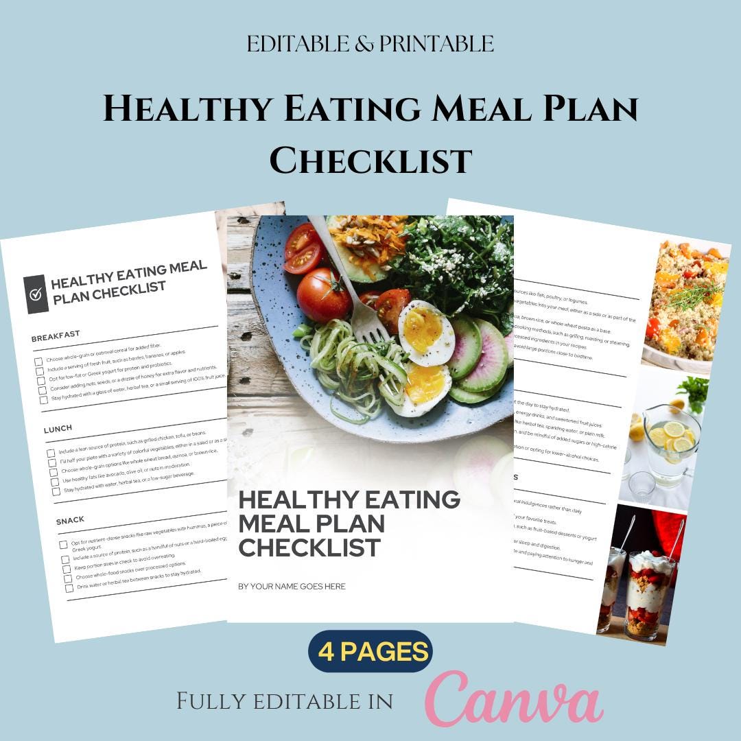 Healthy Eating Meal Plan Checklist Canva Template, Nutrition Tracker ...