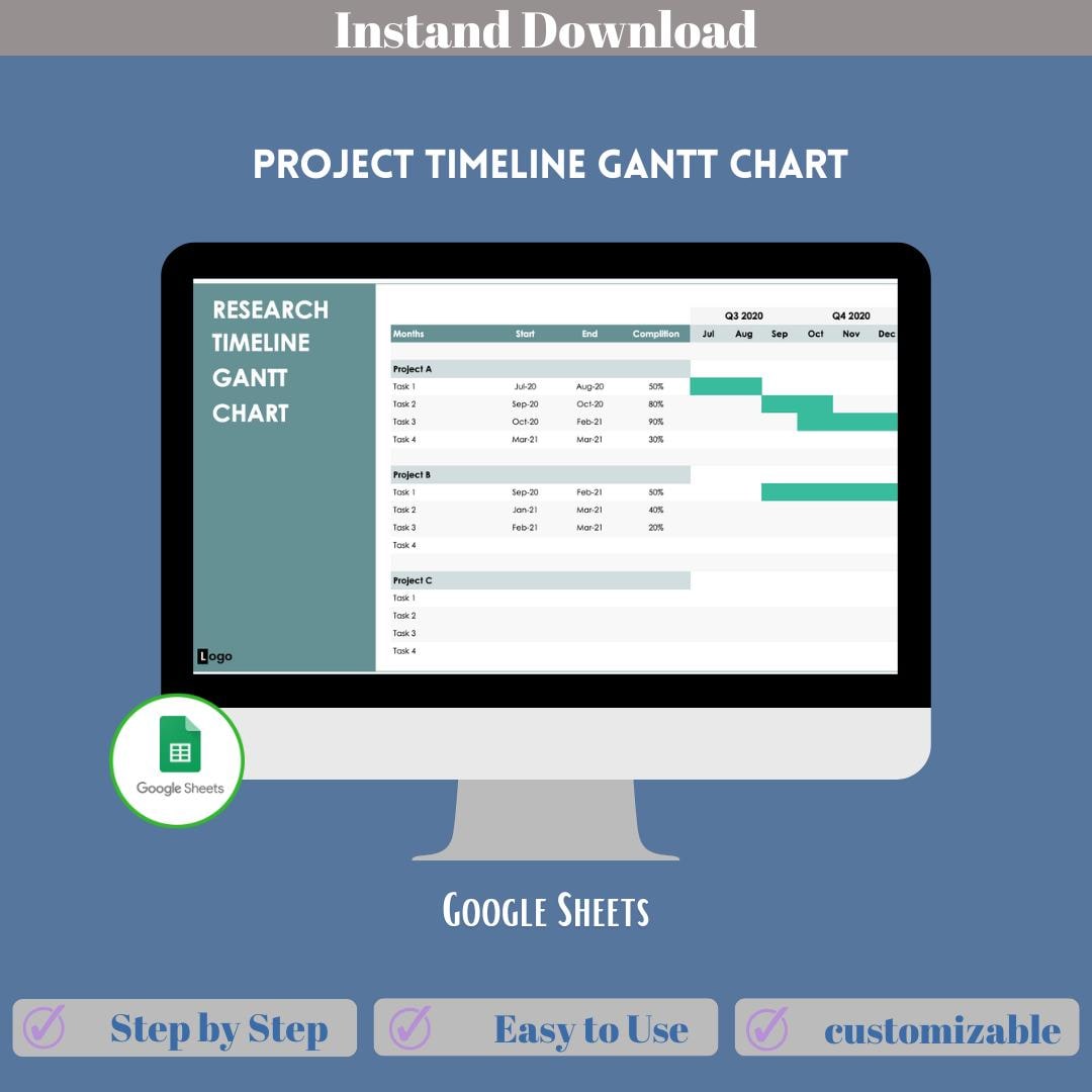 Project Timeline Gantt Chart Template, Digital Download, Editable ...