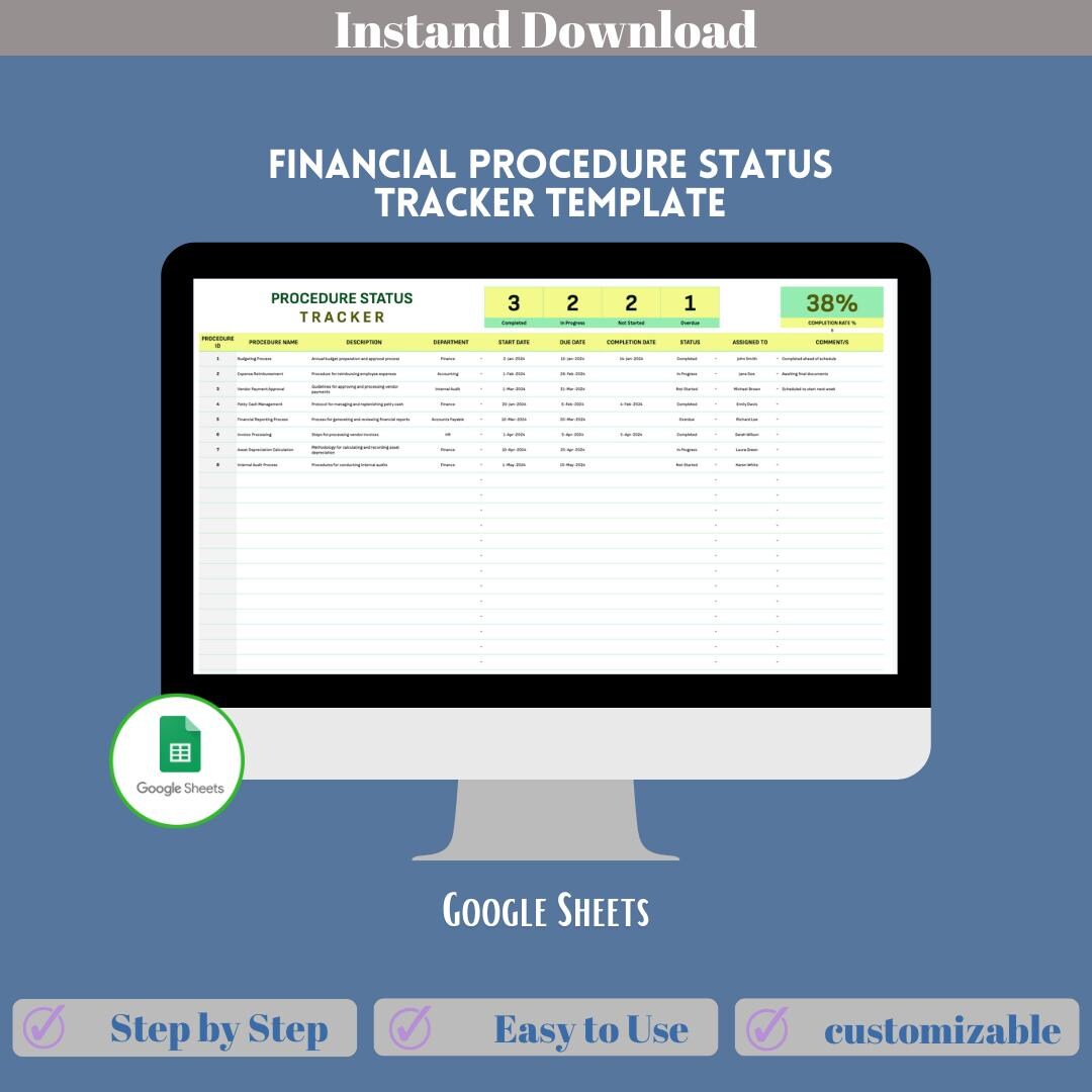 Financial Procedure Status Tracker Template, Digital Download, Editable ...