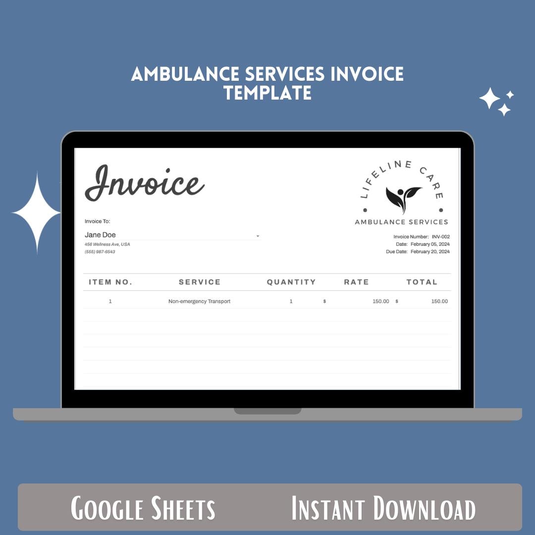 Ambulance Services Invoice Template, Editable Digital Download, Google ...
