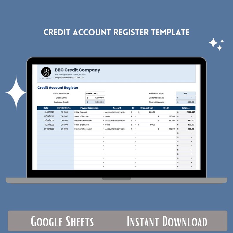 Credit Account Register Template Google Sheets,editable Credit Log ...