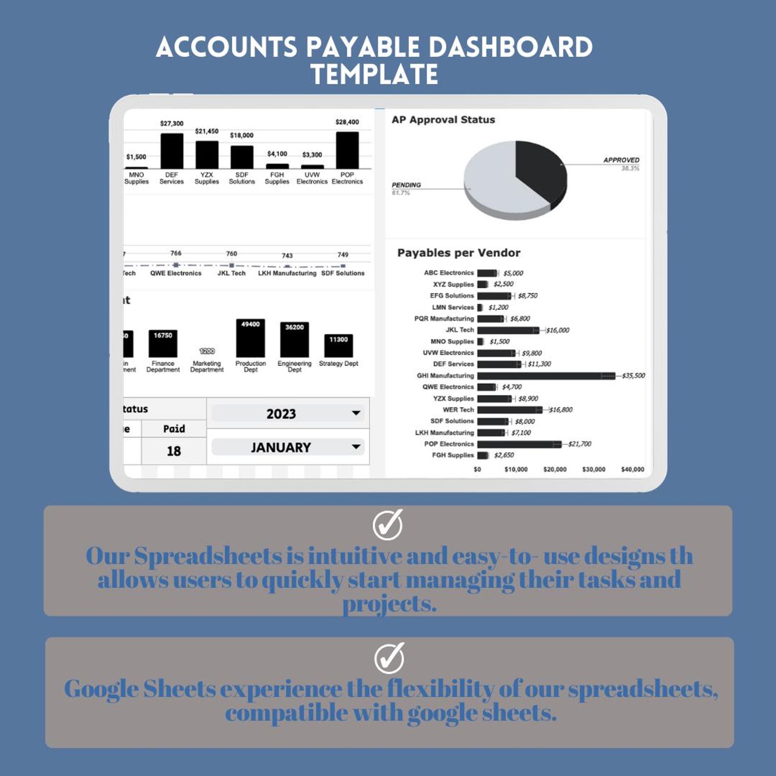 Accounts Payable Dashboard Template Google Sheets, Vendor Payment ...