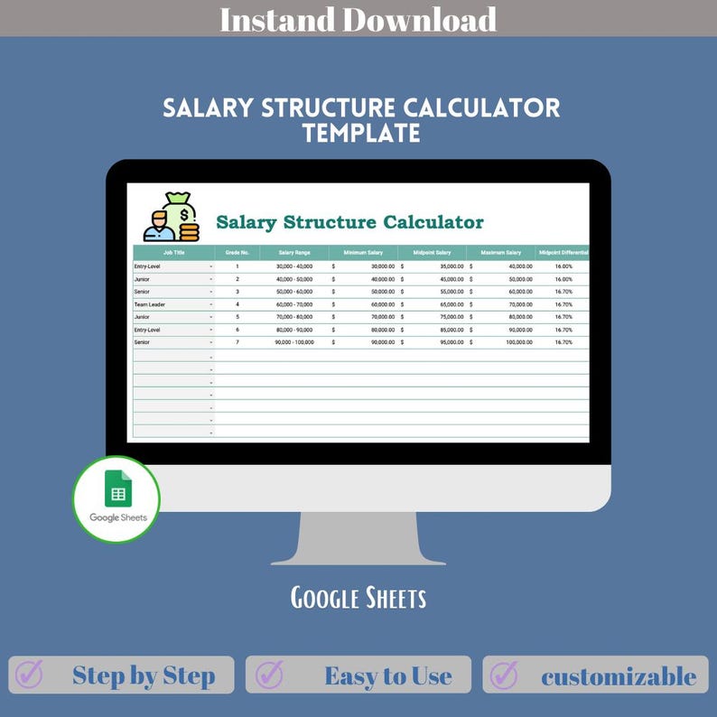 Salary Structure Calculator Template, Google Sheets, Payroll Planner, Salary Breakdown, Employee ...