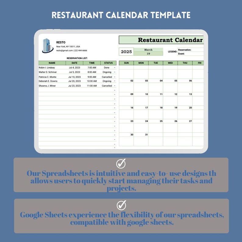 Restaurant Calendar Template, Staff Scheduling, Shift Planner, Event ...