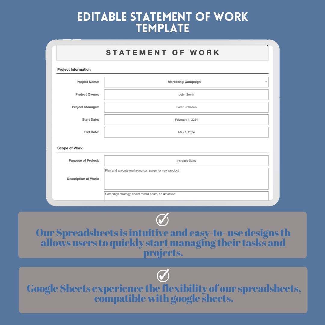 Editable Statement of Work Template, Digital Download, Customizable ...