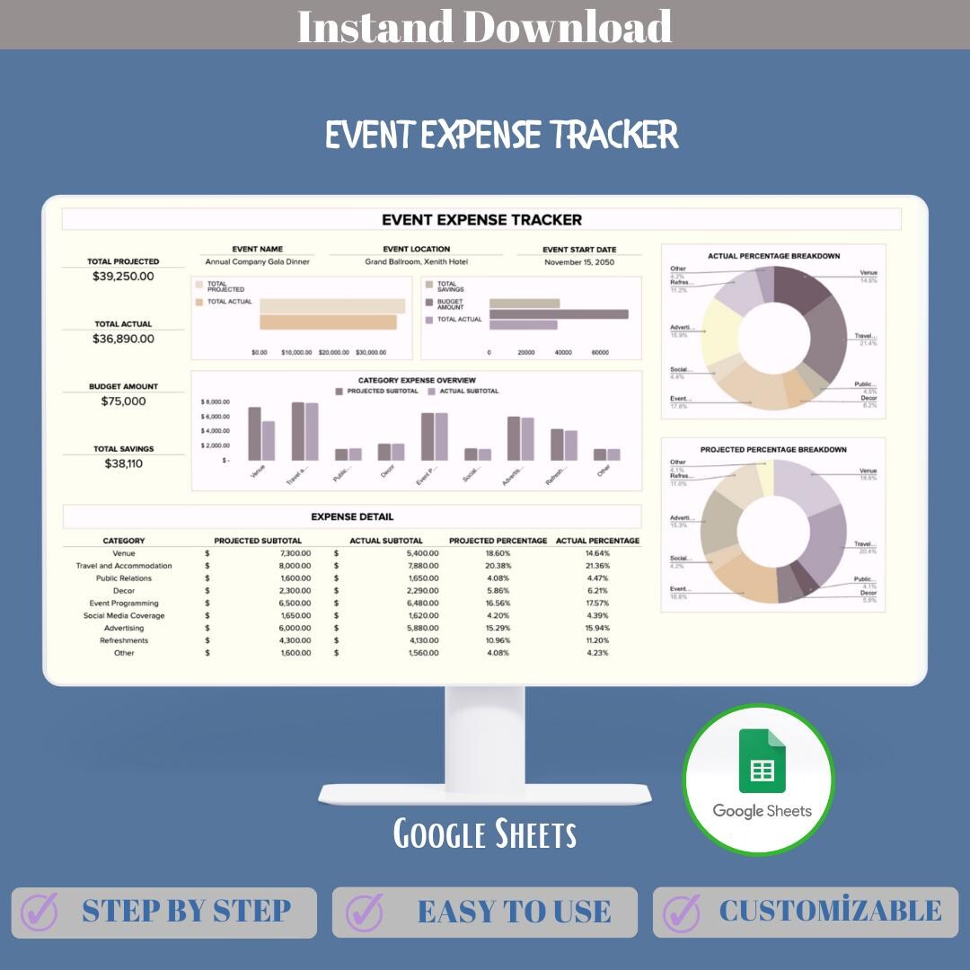Event Expense Tracker Template Google Sheets Small Business Budget Log ...