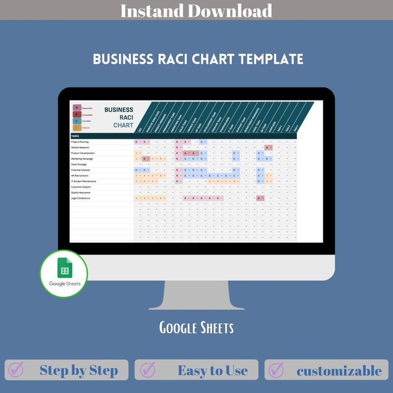 Business RACI Chart Template, Responsibility Matrix, Google Sheets ...
