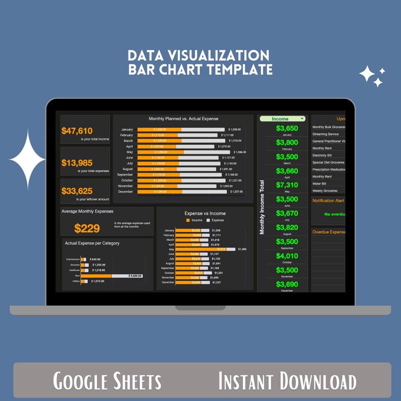Data Visualization Bar Chart Template, Digital Download, Editable Excel ...